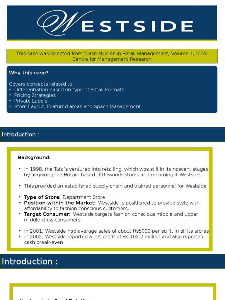 This Case Was Selected From Case Studies in Retail Management, Volume 1 ...