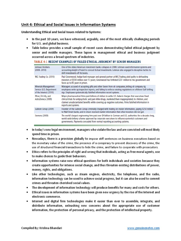 Ethical and Social Issues in Information Systems | PDF | Information ...