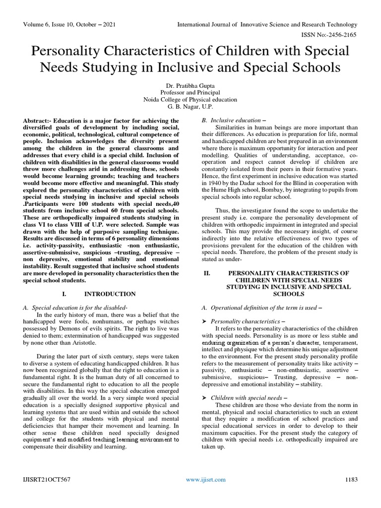 Personality Traits of Special Needs Children | PDF | Special Education ...