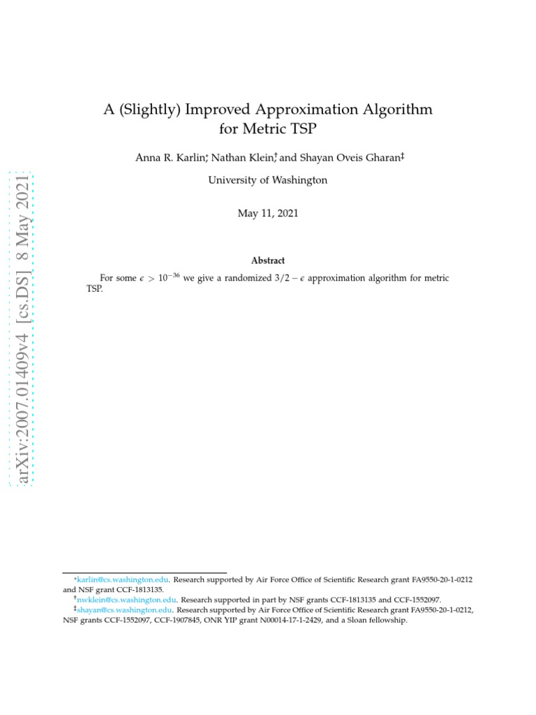 Slightly Improved Approximation Algorithm For Metric TSP | PDF ...