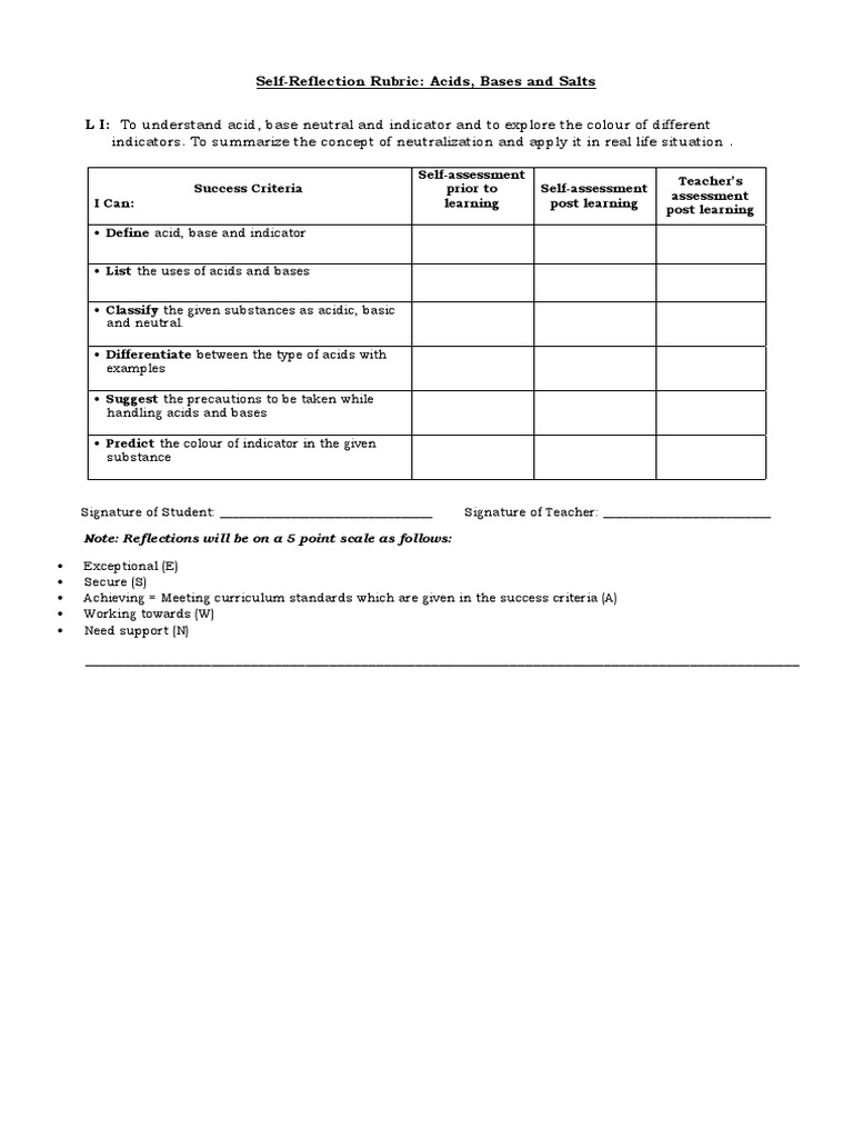 Rubric - Acids, Bases and Salts | PDF