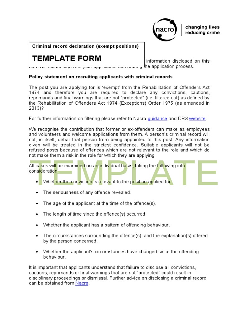 Example of Criminal Record Declaration Form Exempt | PDF | Criminal ...