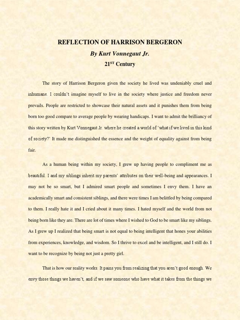 Reflection On Harrison Bergeron Society. 21ST Century | PDF | Envy