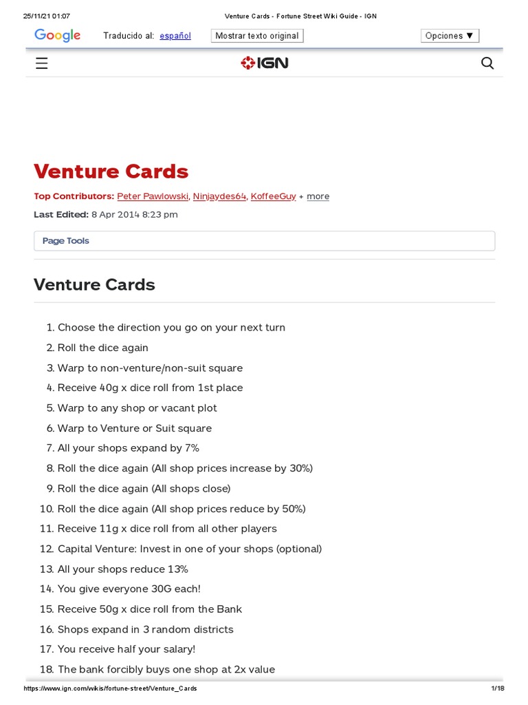 Venture Cards - Fortune Street Wiki Guide - IGN Español | PDF | Stocks