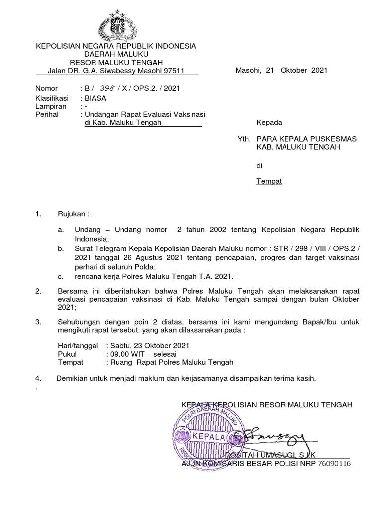 Undangan Anev Kepala Puskesmas | PDF