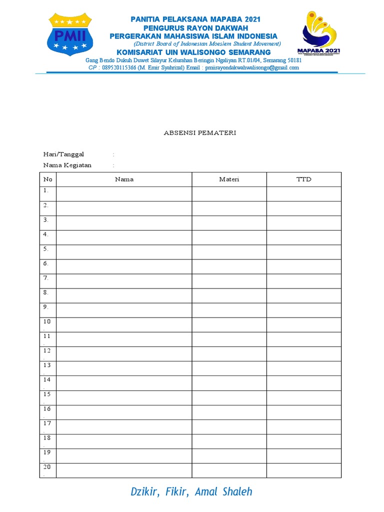 Absensi Kegiatan MAPABA 2021 | PDF | Ilmu Sosial | Seni