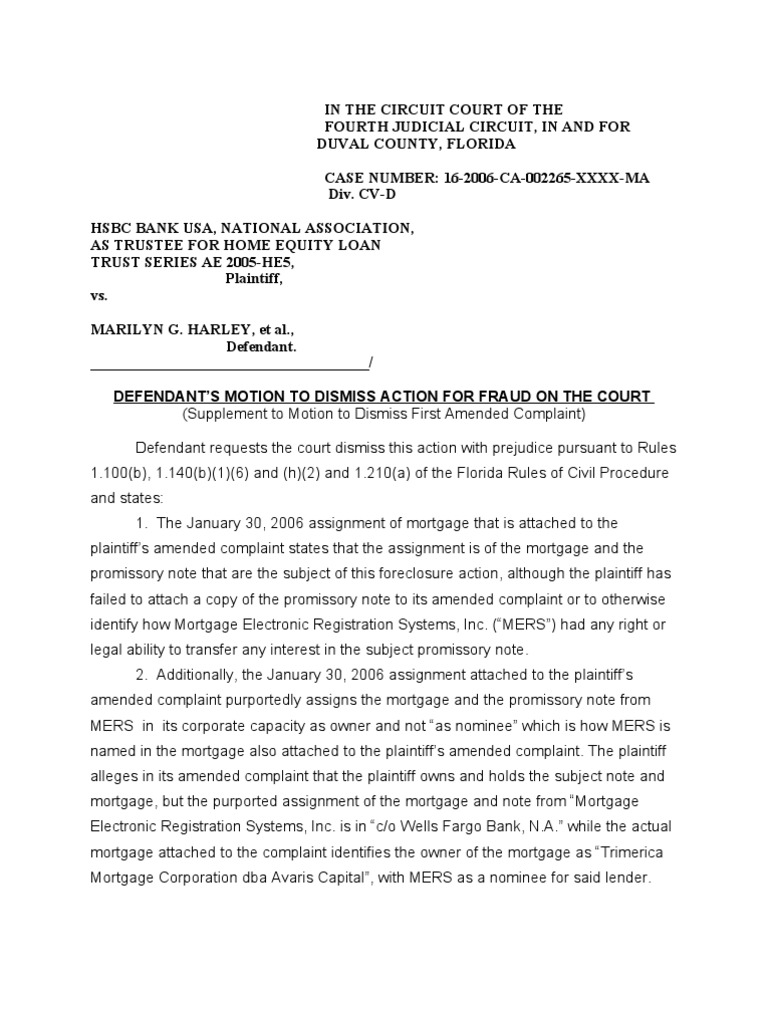 Motion To Dismiss Complaint For Fraud On The Court 12 2007 | PDF ...