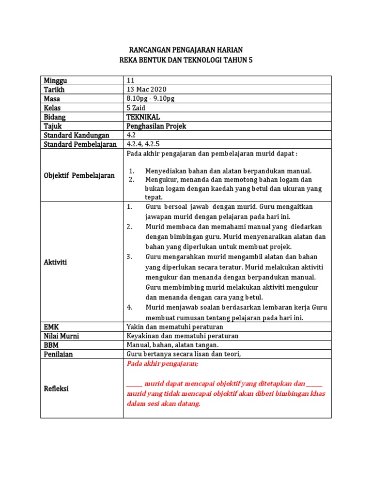 RPH RBT Tahun 5 2020 | PDF