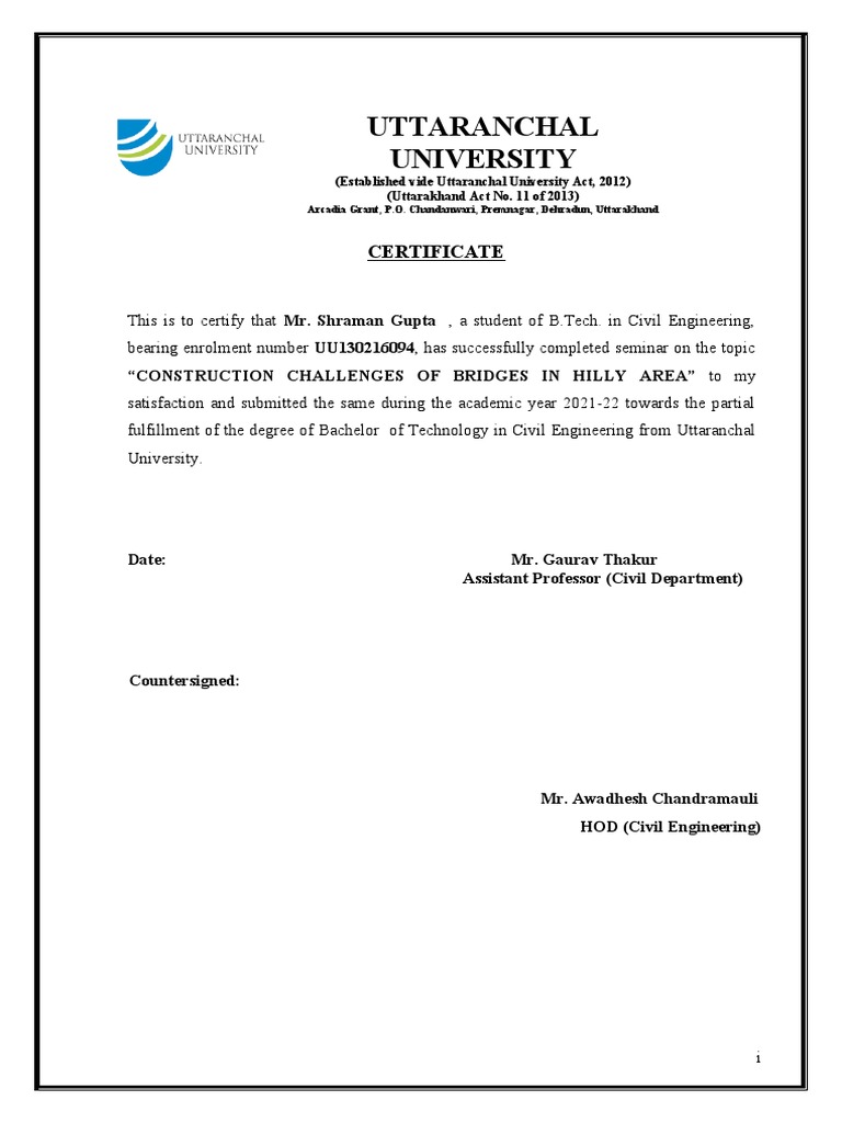 Uttaranchal University: Certificate | PDF | Academia