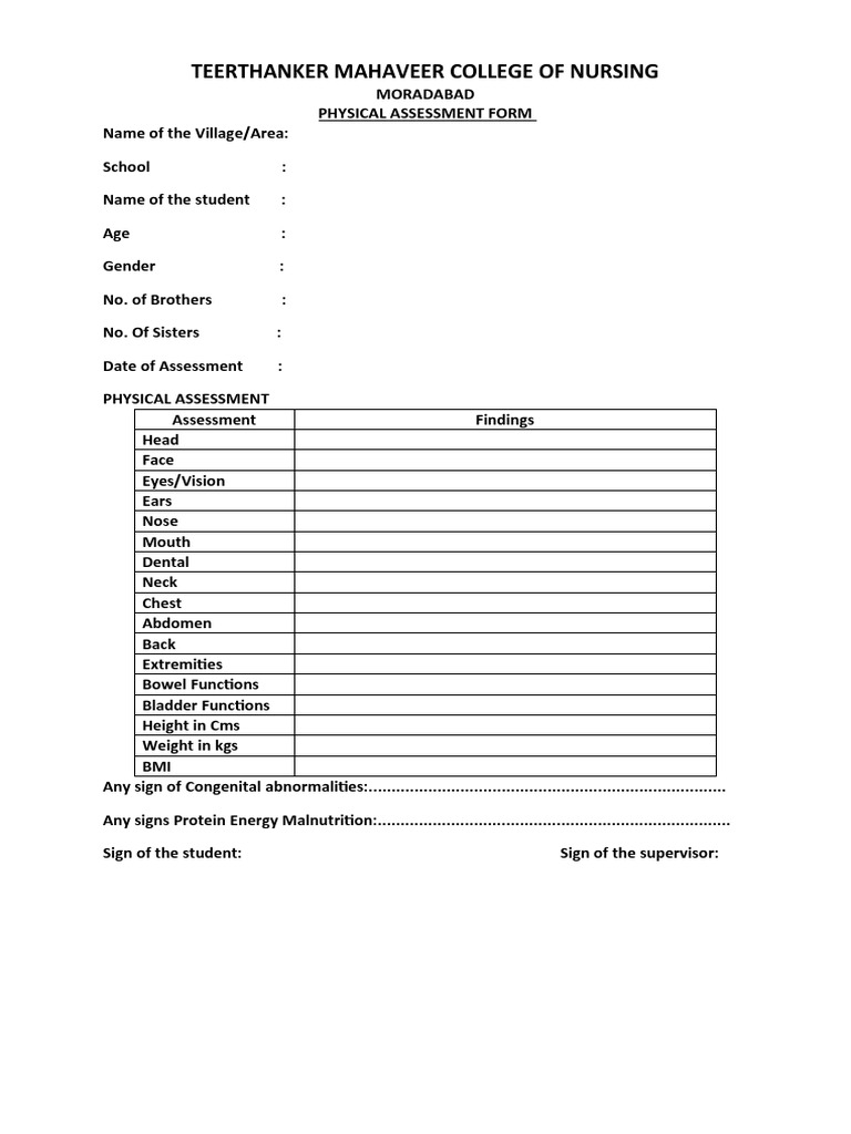 School Health Assessment Form | PDF