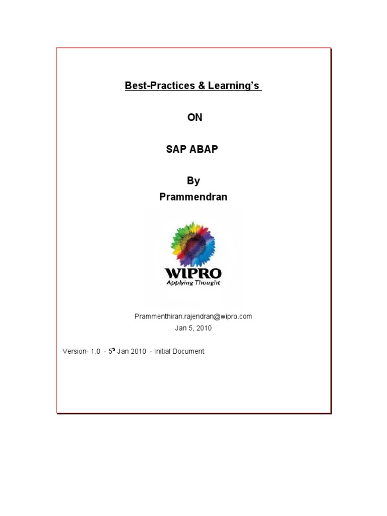 Sap Abap Best Practices Learnings Pdf Subroutine Computer Programming 3756