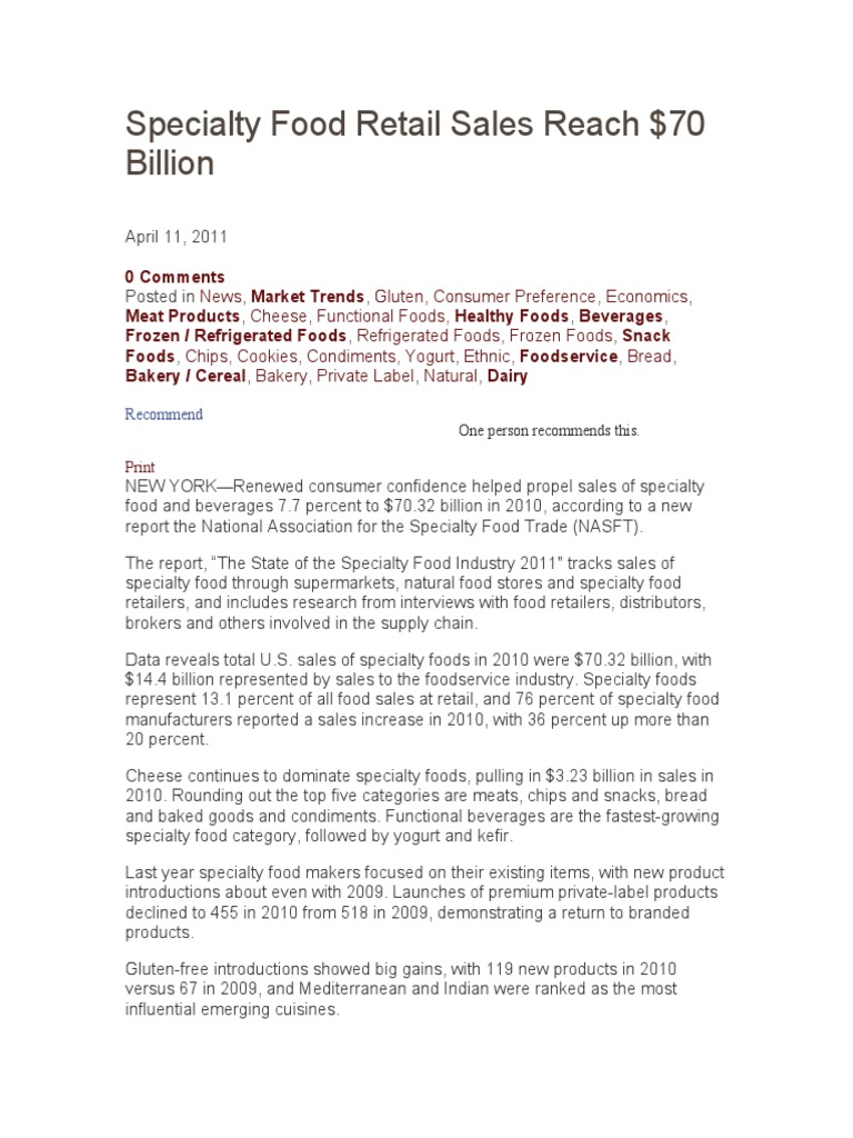 Specialty Food Retail Sales Reach $70 Billion | PDF | Foods | Private Label