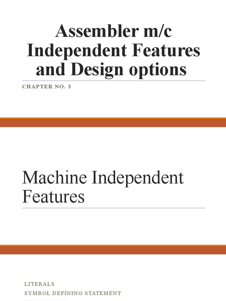 Assembler M/C Independent Features and Design Options: Chapter No. 3 | PDF | Assembly Language ...