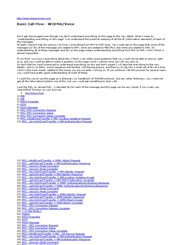 Basic Call Flow - WCDMA-Voice | PDF | Boolean Data Type | Integer (Computer Science)