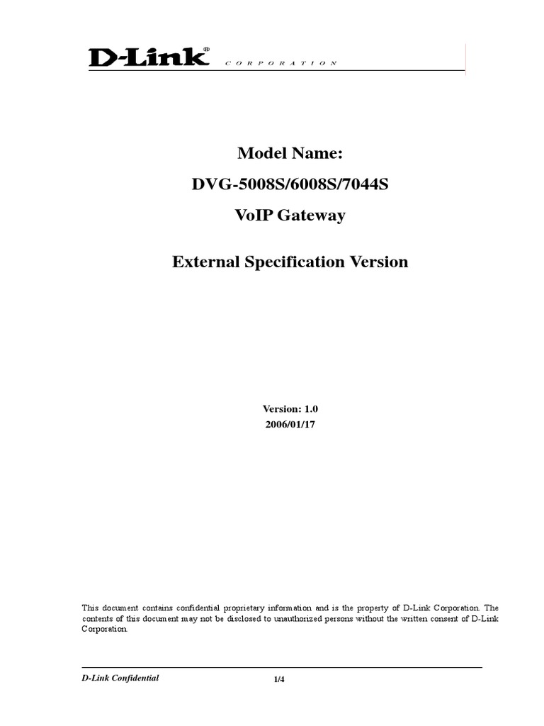 Model Name: Dvg-5008S/6008S/7044S Voip Gateway: D-Link Confidential ...