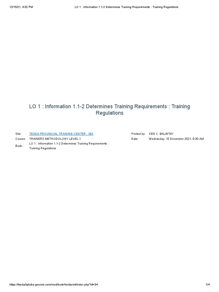 TESDA Training Regulations Overview | PDF | Curriculum | Behavior ...
