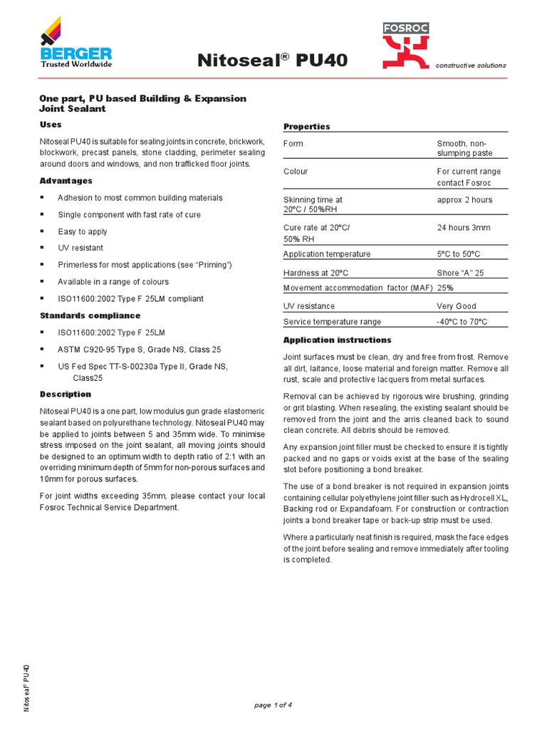 Nitoseal PU40: One Part, PU Based Building & Expansion Joint Sealant ...