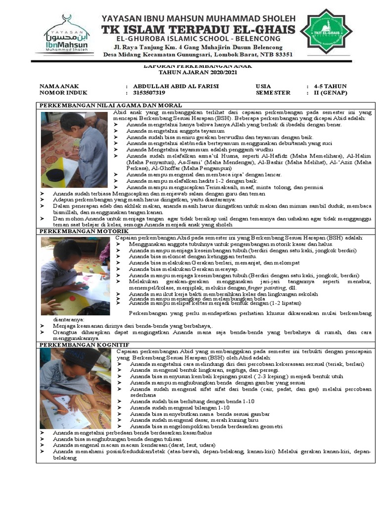 Contoh Rapot Paud 2 | PDF