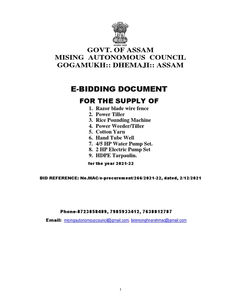 E-Bidding Document: Govt. of Assam Mising Autonomous Council Gogamukh ...