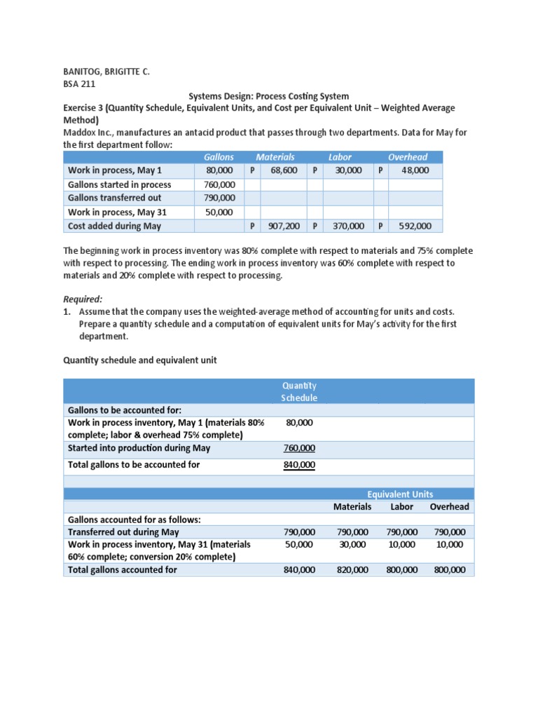 BANITOG - Systems Design Process Costing | PDF | Inventory | Economies