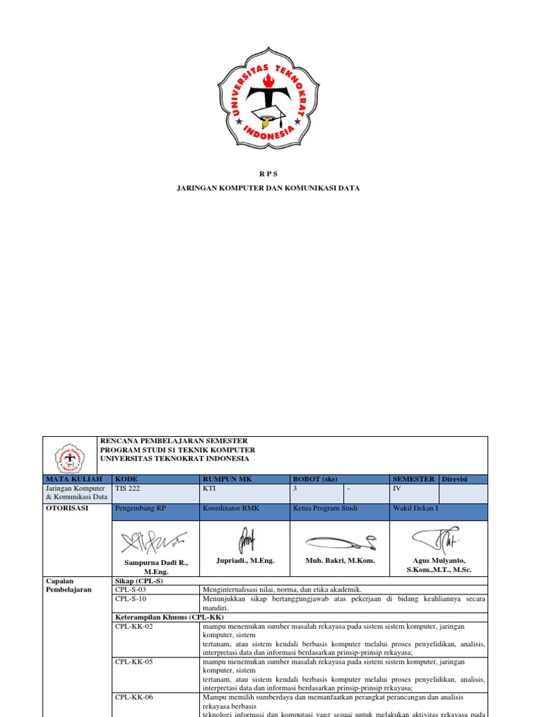 RPS TIS 222 - Jaringan Komputer - Komunikasi Data | PDF