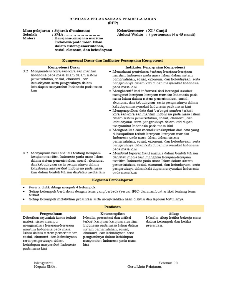 RPP Kerajaan Maritim Islam OK | PDF