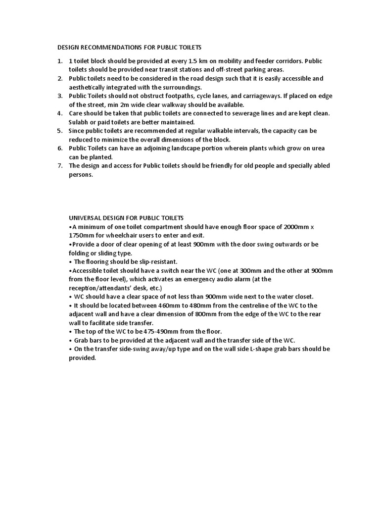 Design Recommendations For Public Toilets | PDF