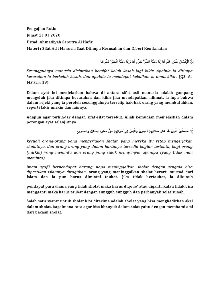 Resume Pengajian Rutin | PDF