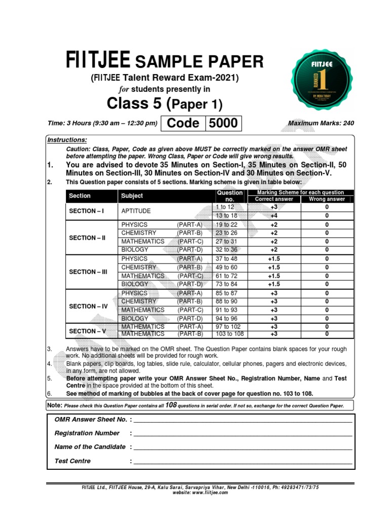 FIITJEE Sample Papers | PDF | Rock (Geology) | Nature
