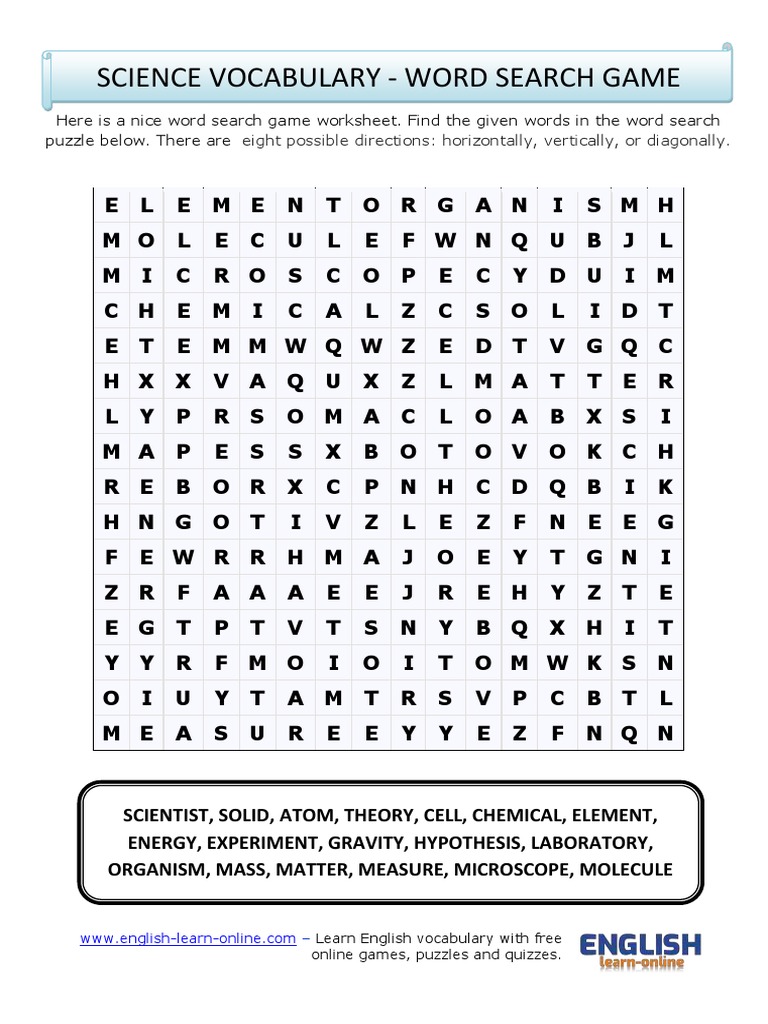 Science Vocabulary Word Search Puzzle Worksheet | PDF