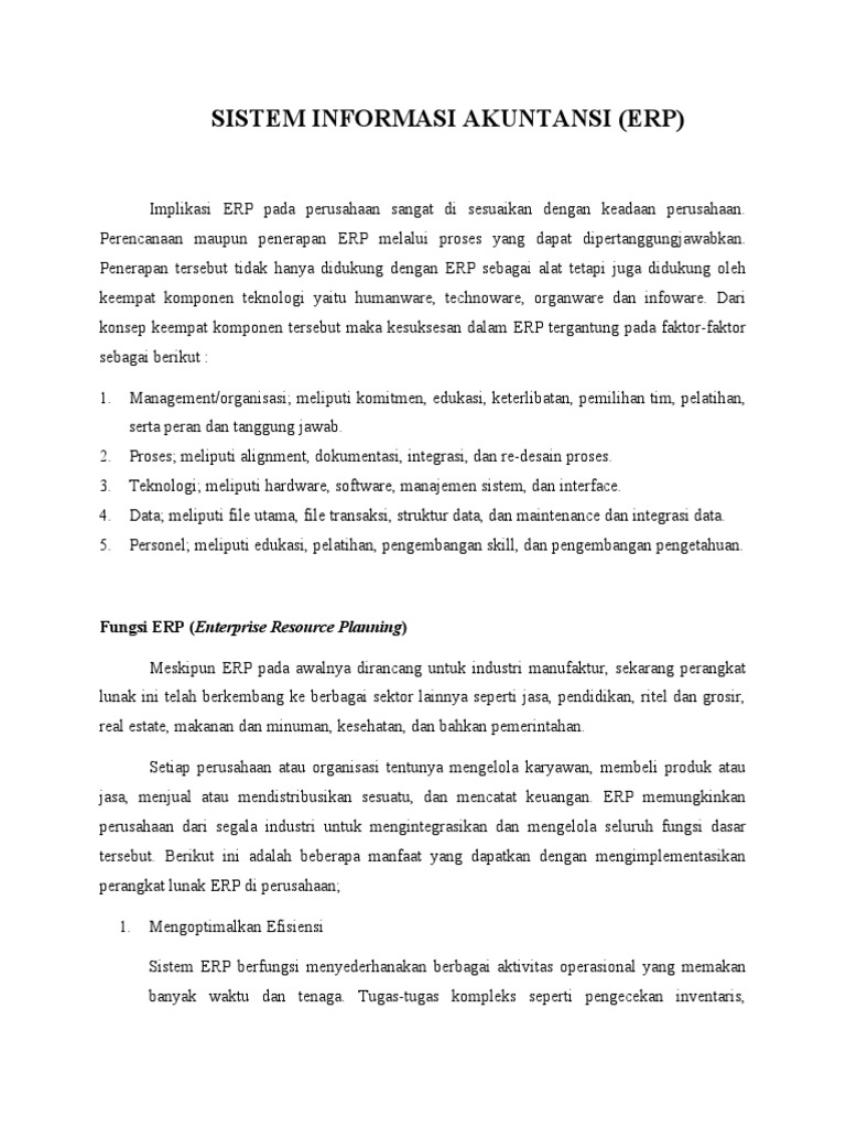 Sistem Informasi Akuntansi (Erp) : Fungsi ERP (Enterprise Resource Planning) | PDF