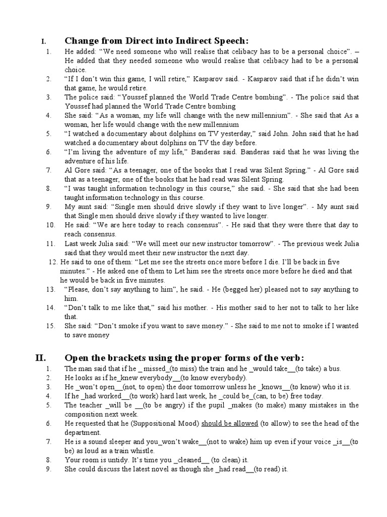 Change From Direct Into Indirect Speech | PDF