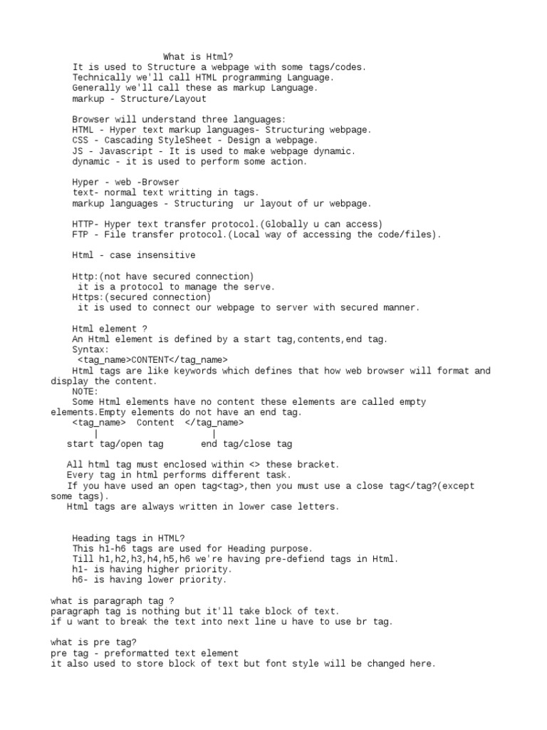 HTML Css Notes | PDF | Html Element | Html
