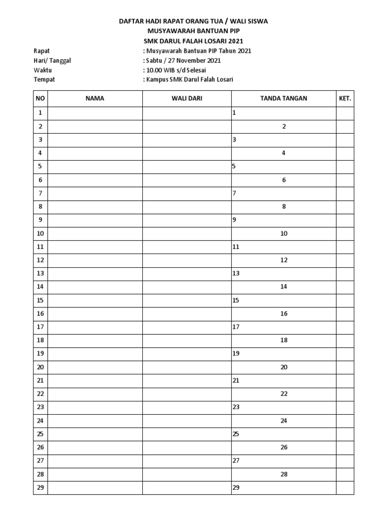 Daftar Hadir Rapat Kosongan | PDF