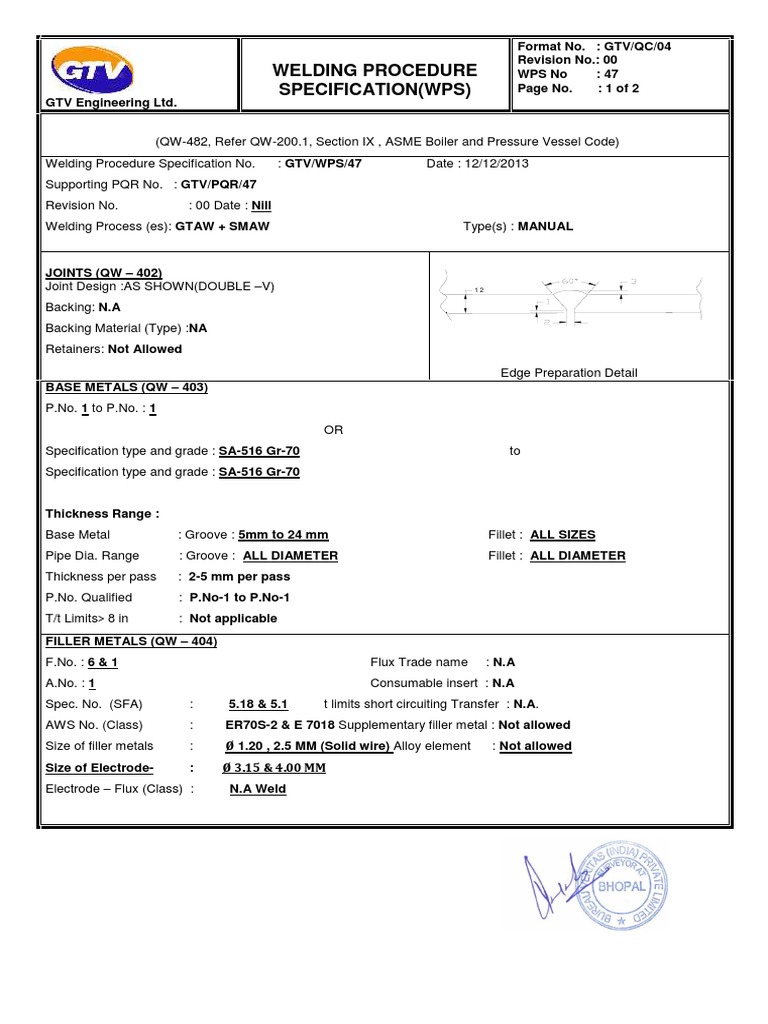WPS Gtaw) - 47 | PDF | Construction | Welding