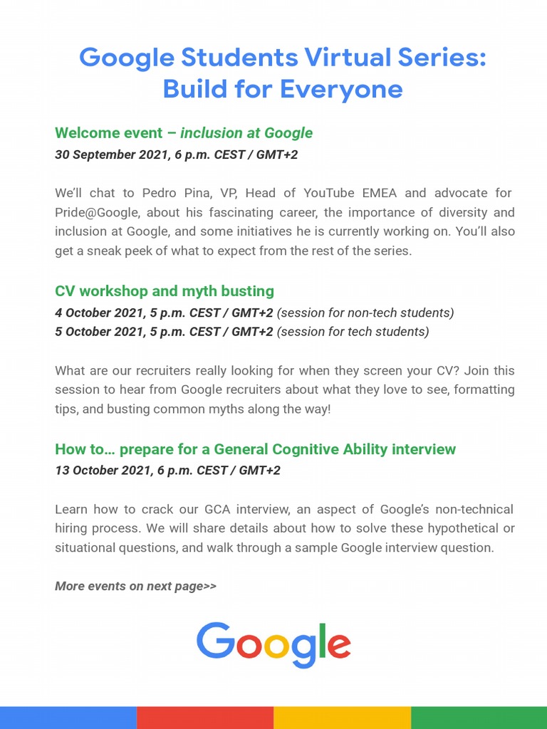 Google Students Virtual Series: Build For Everyone: Welcome Event ...