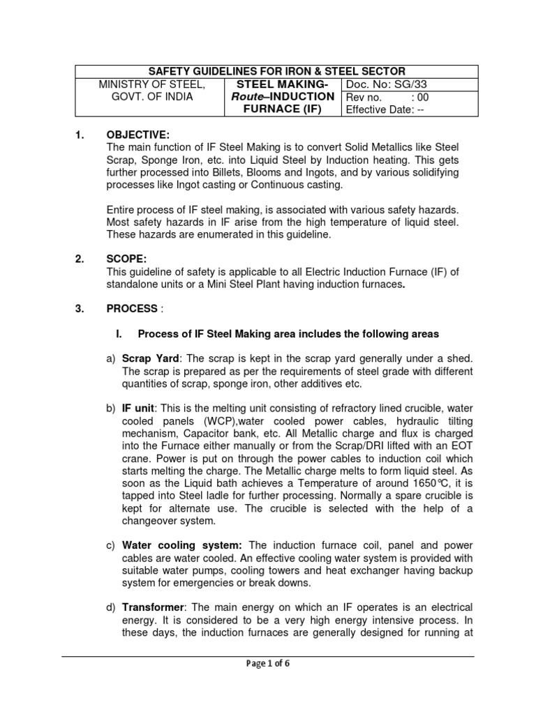 Safety Guidelines for the Electric Induction Furnace Process in the ...