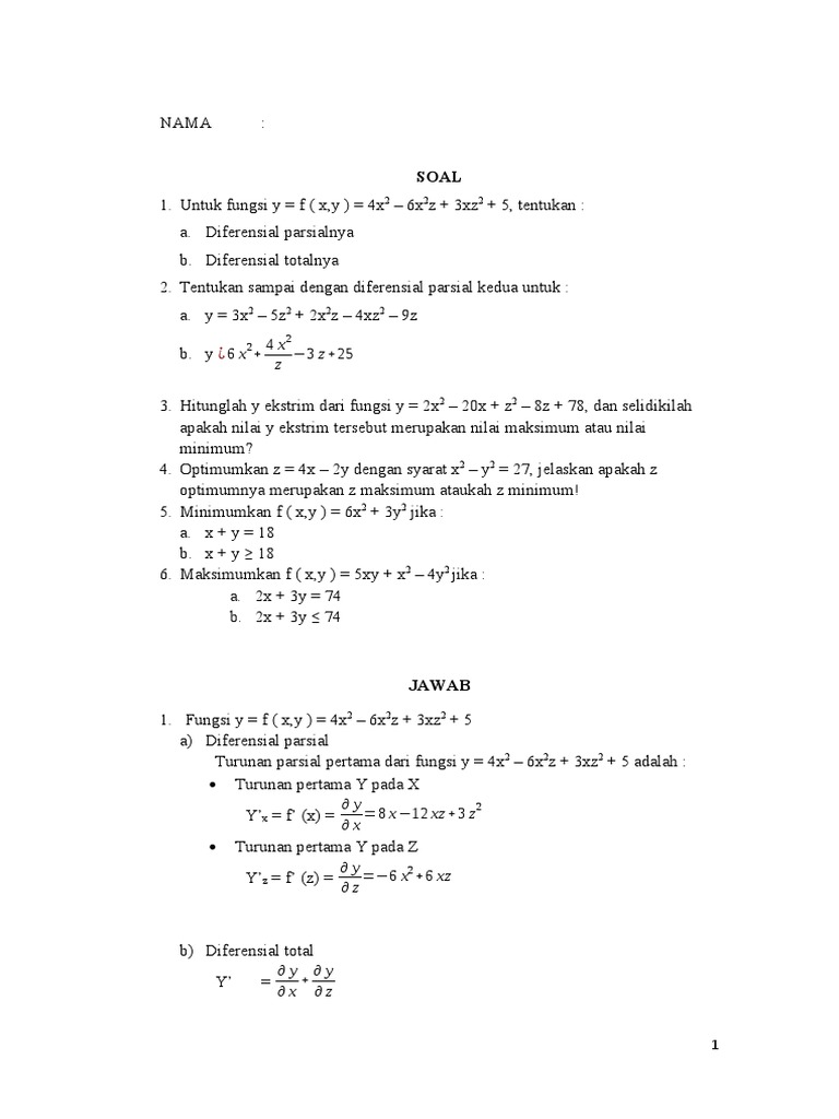 Diferensial dan Optimasi Fungsi Matematika | PDF