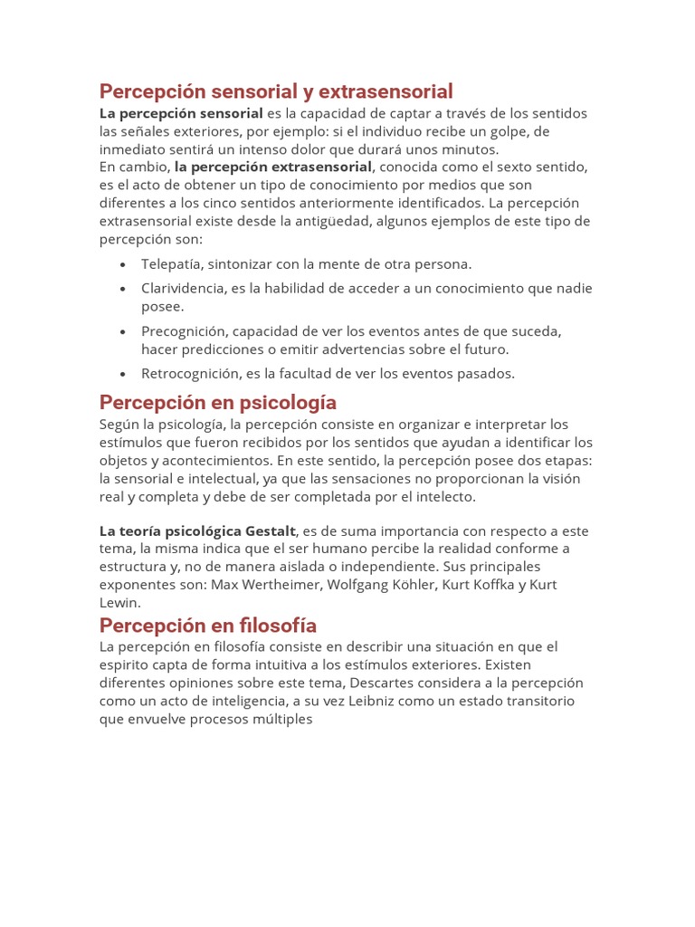 Percepción Sensorial y Extrasensorial: La Percepción Sensorial Es La ...