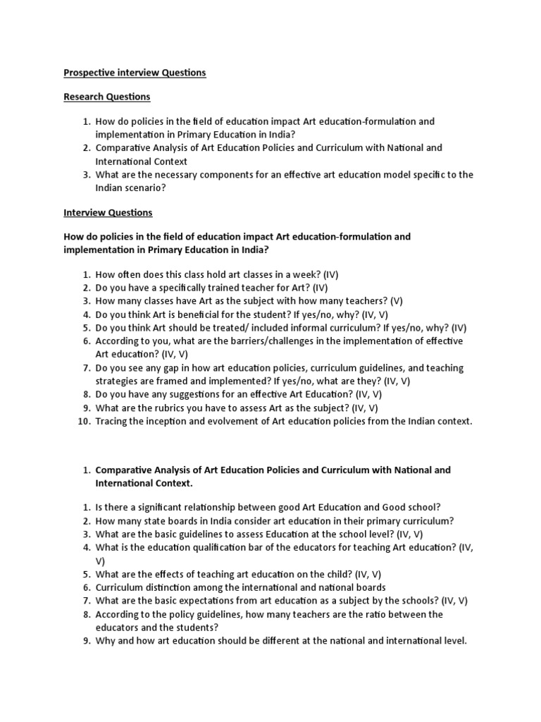 Prospective Interview Questions Research Questions | PDF | Curriculum ...