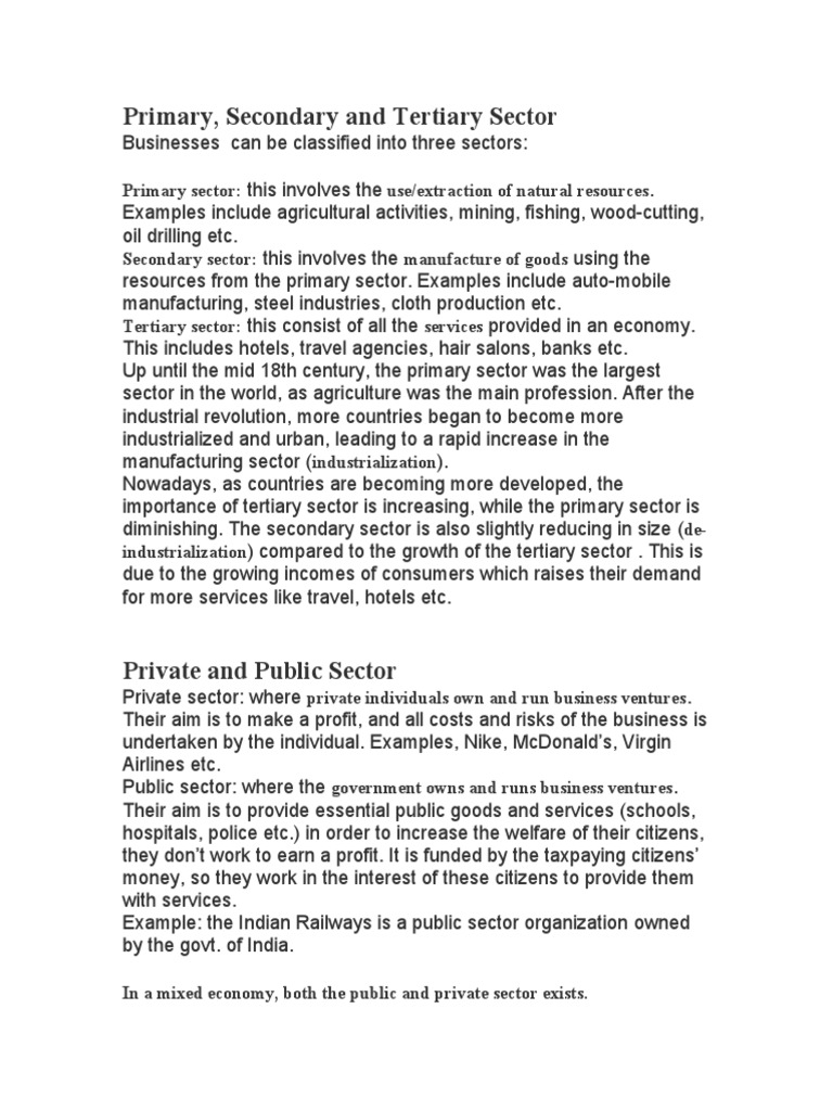 Primary, Secondary and Tertiary Sector | PDF