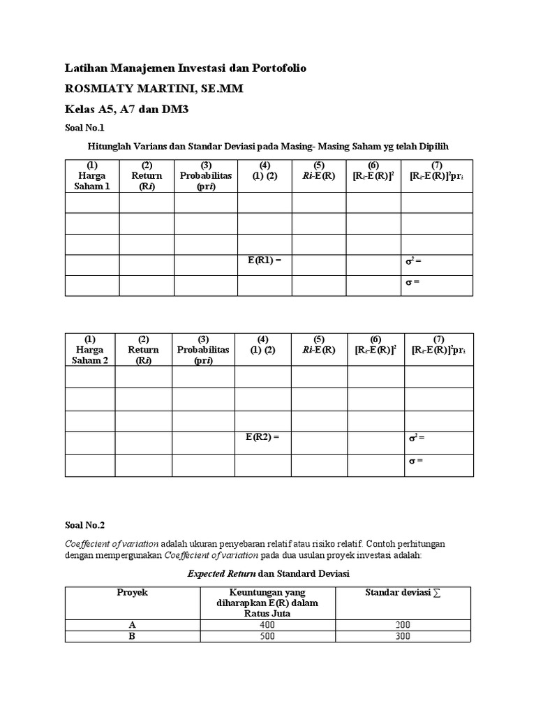 Latihan Varians, Standar Deviasi Dan Coefficient of Variation | PDF