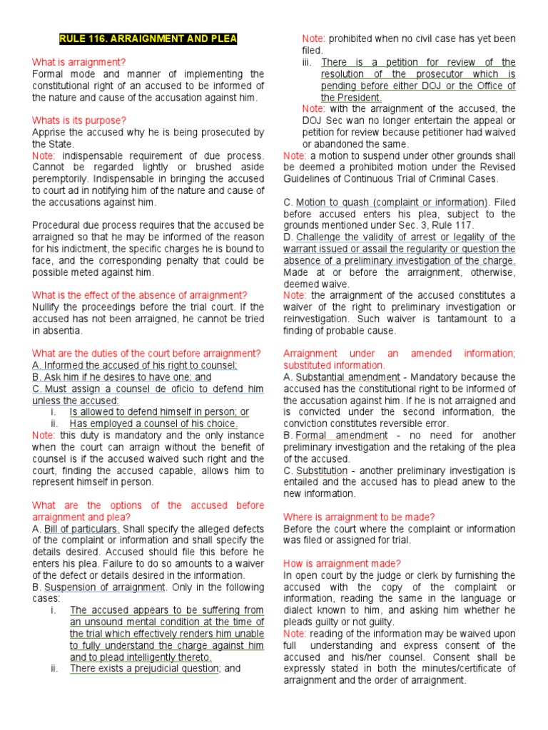 Rule 116. Arraignment and Plea | PDF | Plea | Arraignment