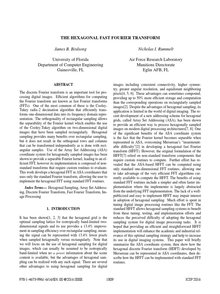 An Efficient Implementation Of The Hexagonal Fast Fourier Transform Using Standard Fft Routines