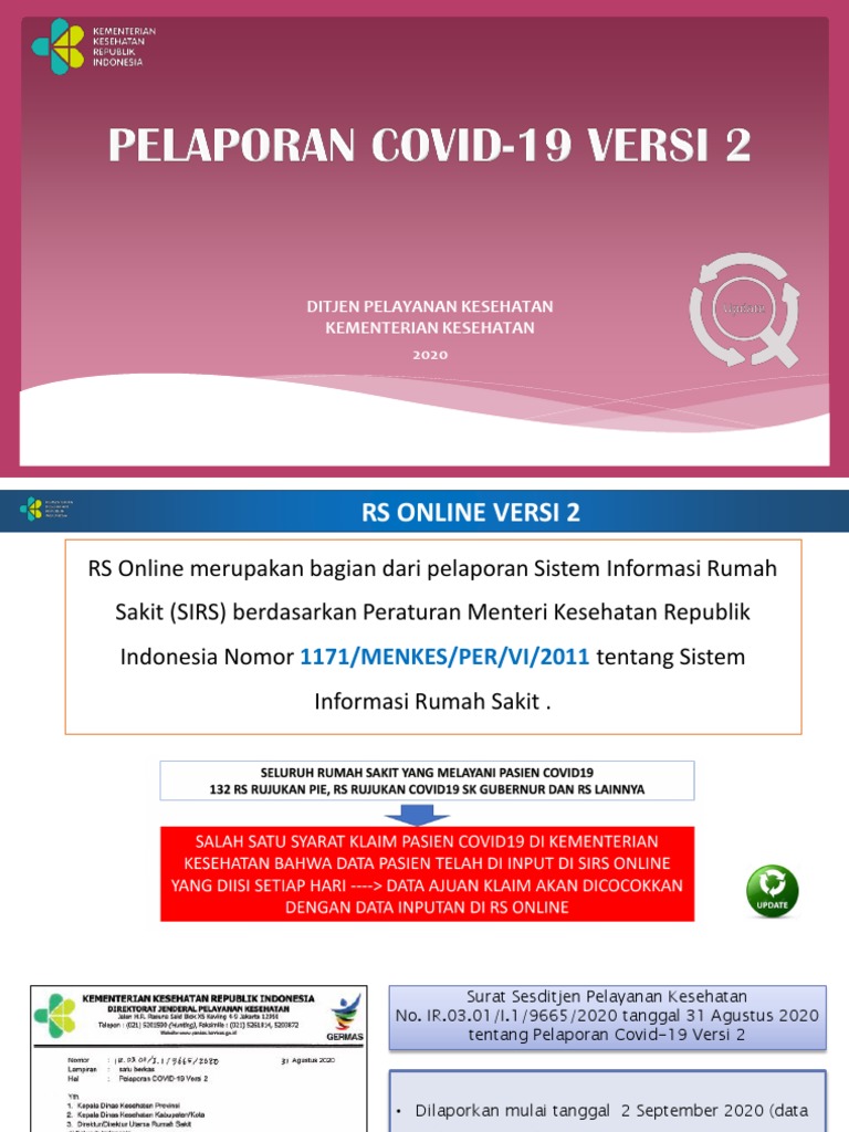 Kebijakan RS Online Laporan Covid-19 Versi 2 - Update2 | PDF