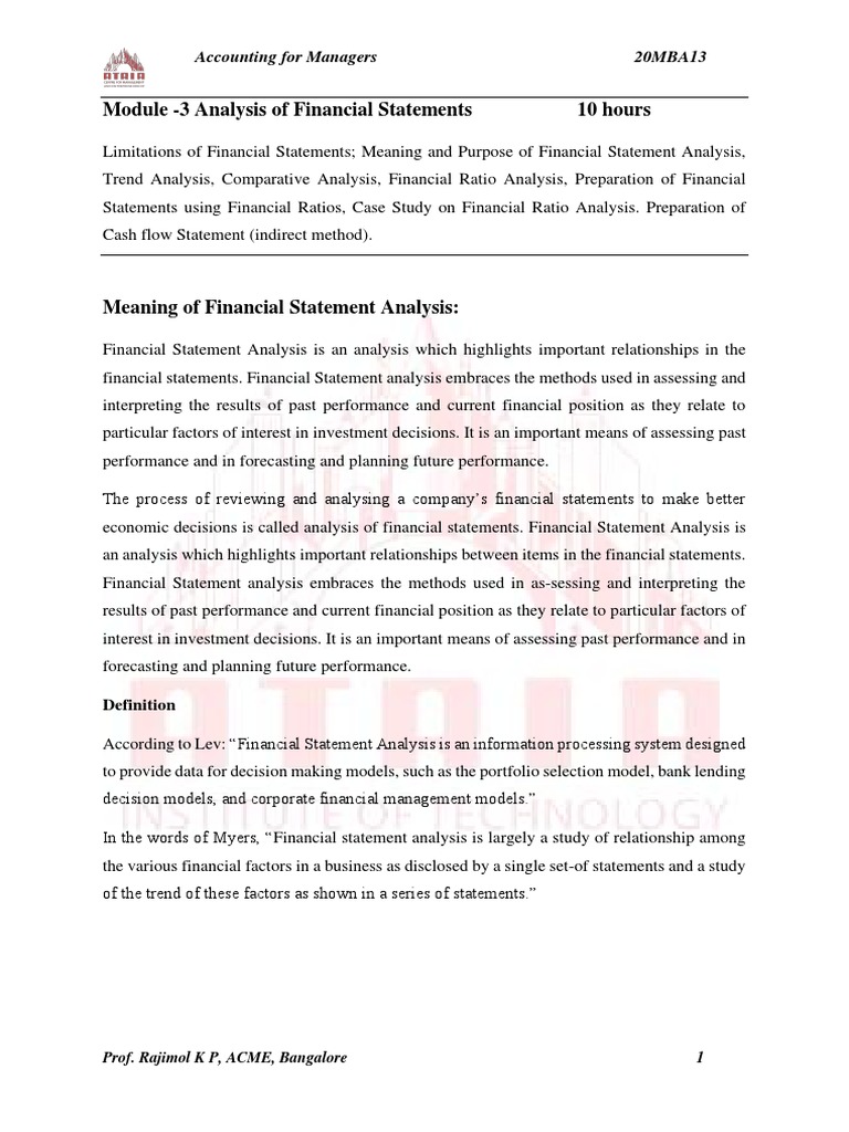 Financial Statement Analysis Objectives & Tools | PDF | Revenue | Net ...