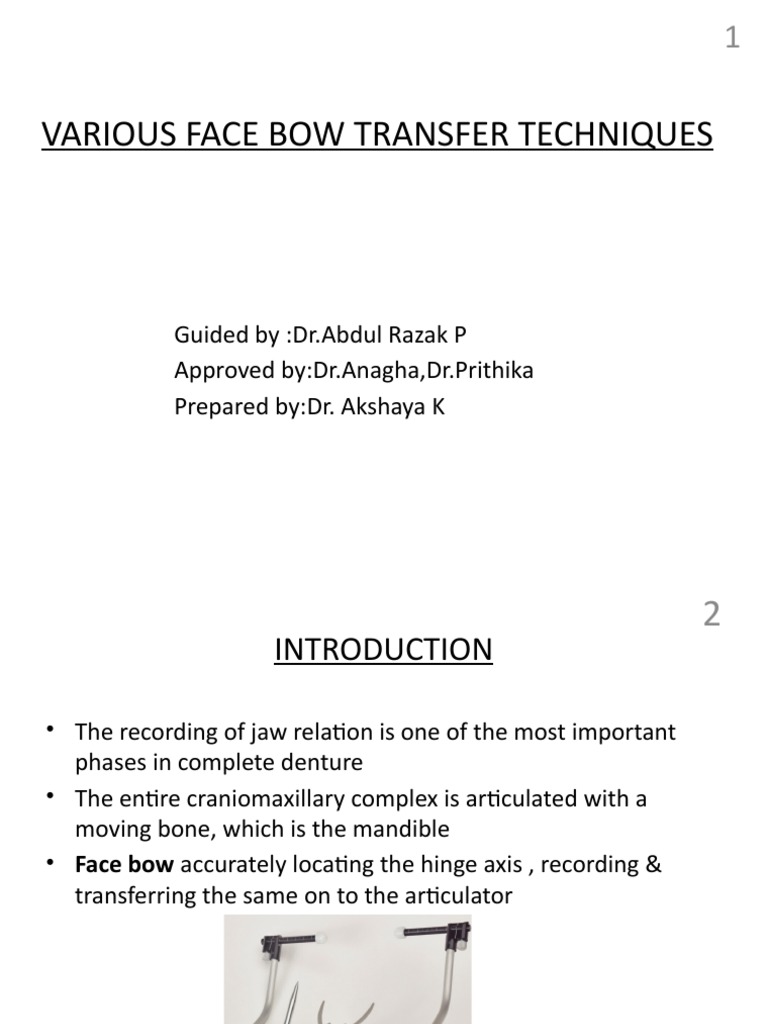 Various Face Bow Transfer Techniques | PDF | Medical Specialties | Health Care