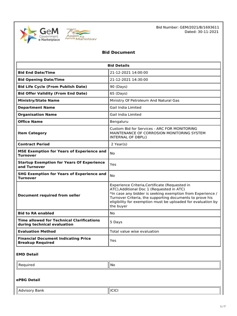 GeM Bid | PDF | Procurement | Specification (Technical Standard)
