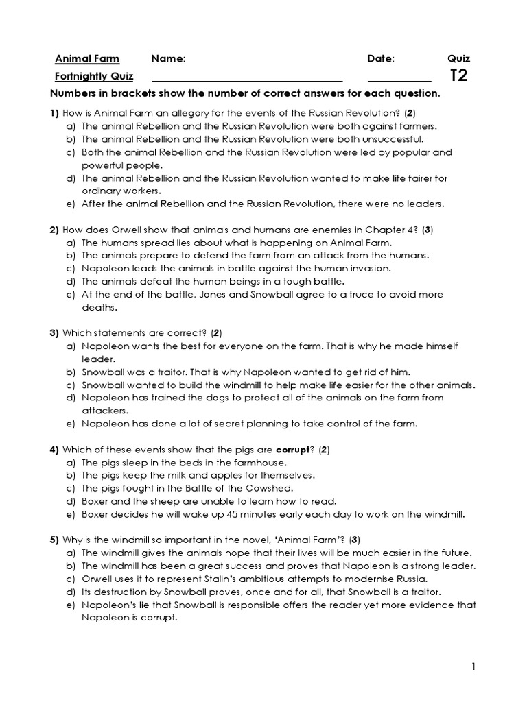 Animal Farm Allegory Quiz | PDF