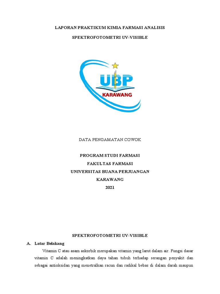 LAPORAN PRAKTIKUM KIMIA FARMASI ANALISIS - Spektro | PDF